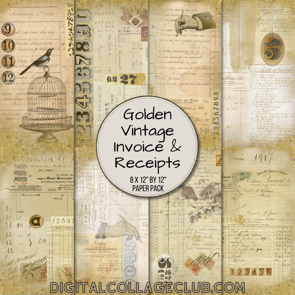 Golden Vintage Invoice & Receipts Paper pack - *The Digital Collage Club*
